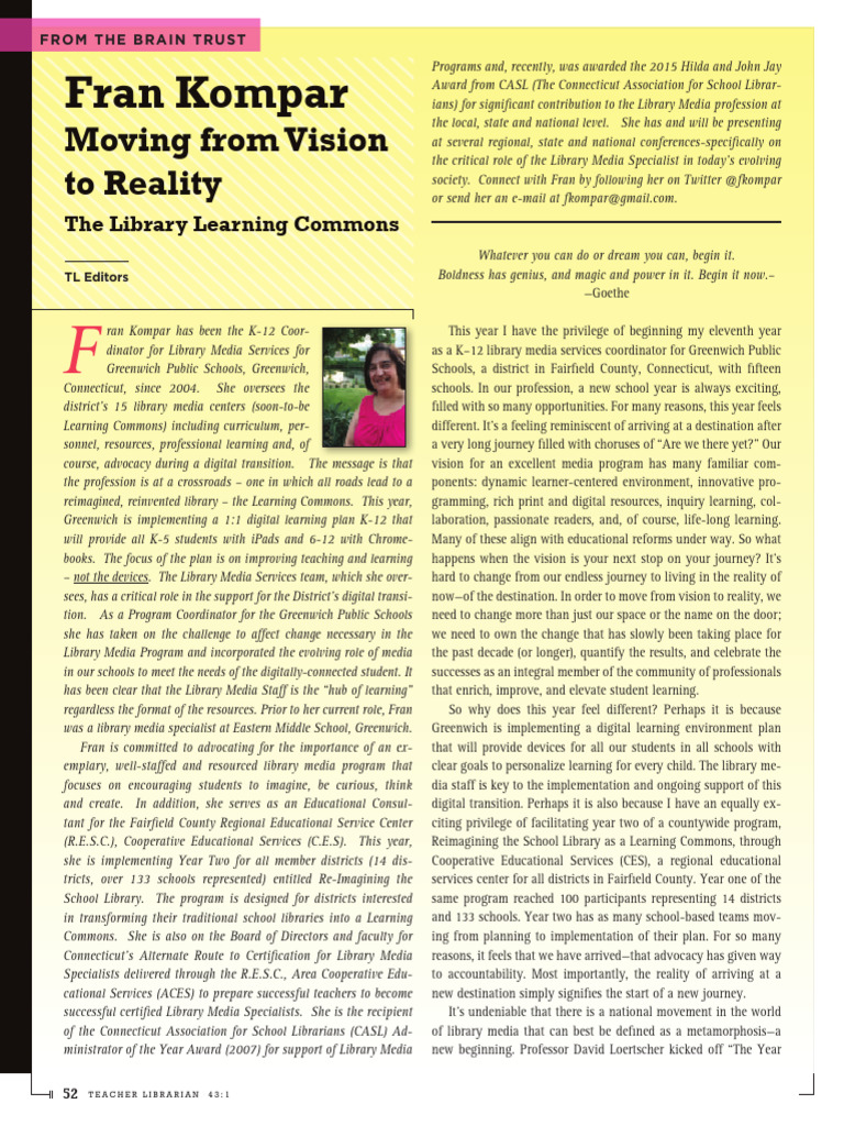 Moving From Vision To Reality | PDF | Libraries | School Library