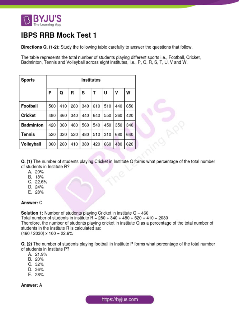 IBPS RRB Mock Test 1 | PDF | Differential Equations | Mathematical Concepts