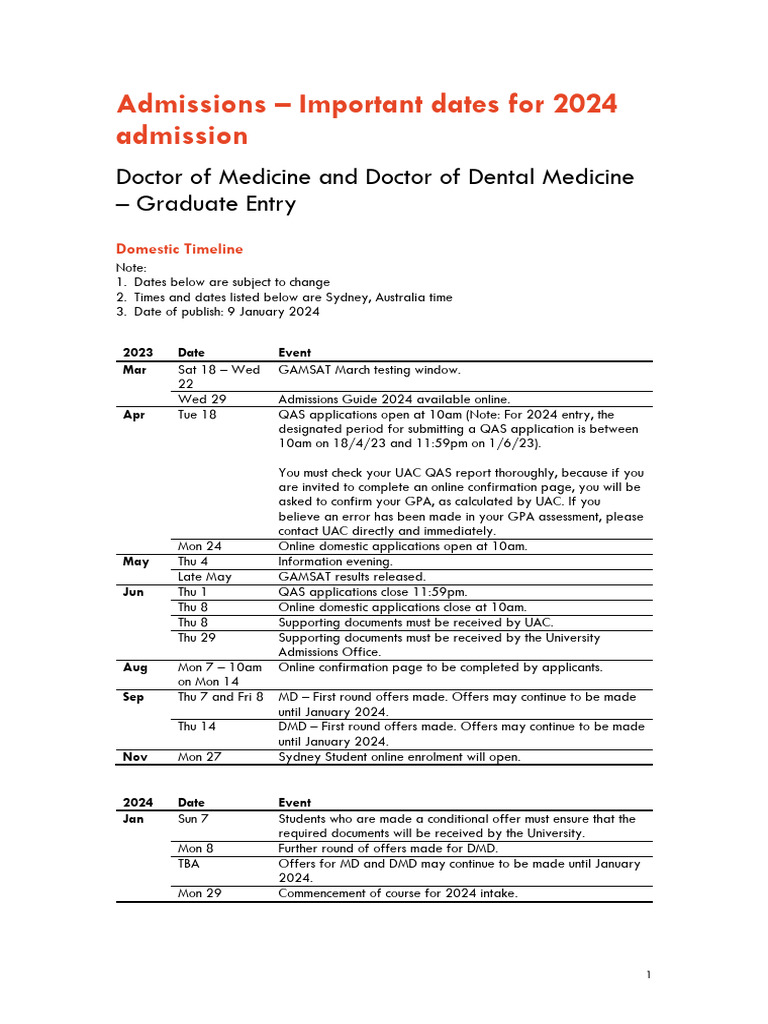 Admissions Timeline MD DMD | PDF | Dental Degree | Standardized Tests