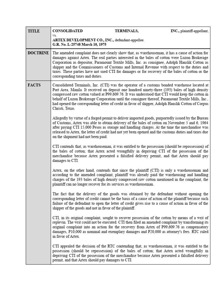 Consolidated Terminal V Artex | PDF | Damages | Complaint