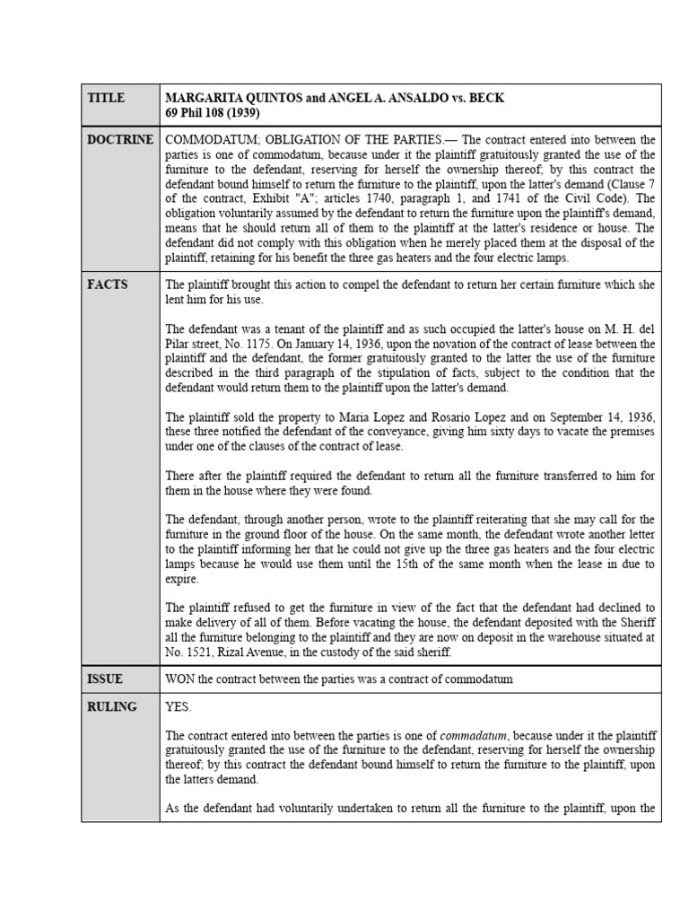 Commodatum Contract Dispute Ruling | PDF | Government | Judiciaries