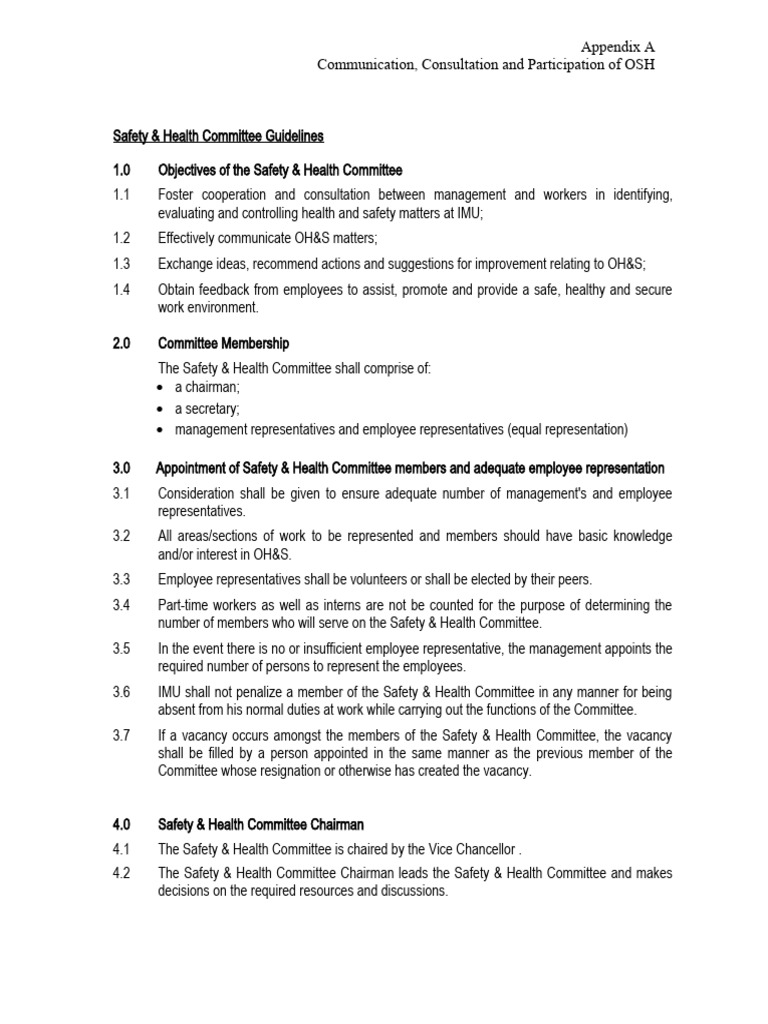 Appendix A - OSH Committee Guideline | PDF | Science & Mathematics
