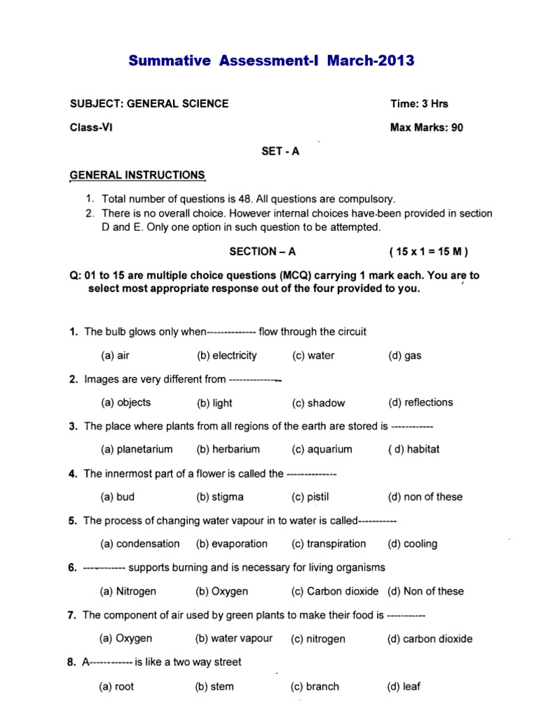 CBSE Class 6 Question Bank 1 | PDF | Leaf | Water