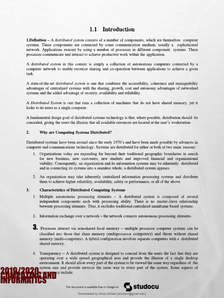 ICS 2403 Distributed Systems Notes Lecture 1 | PDF