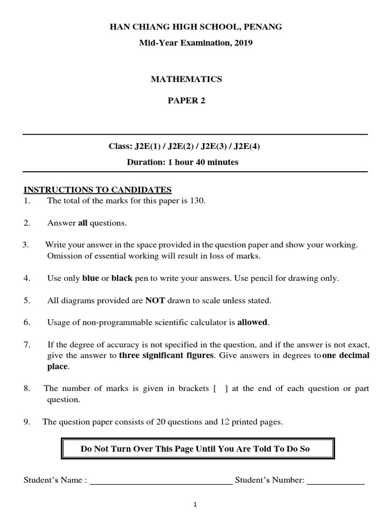 J2E - Math - Mid Year 2019 - Paper 2 - Q | PDF | Elementary Mathematics ...