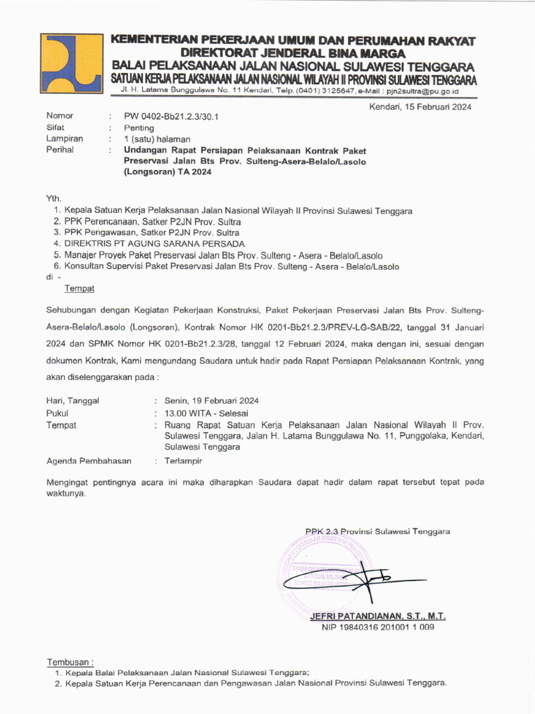 Undangan Rapat PCM Paket Longsoran PT. Agung | PDF