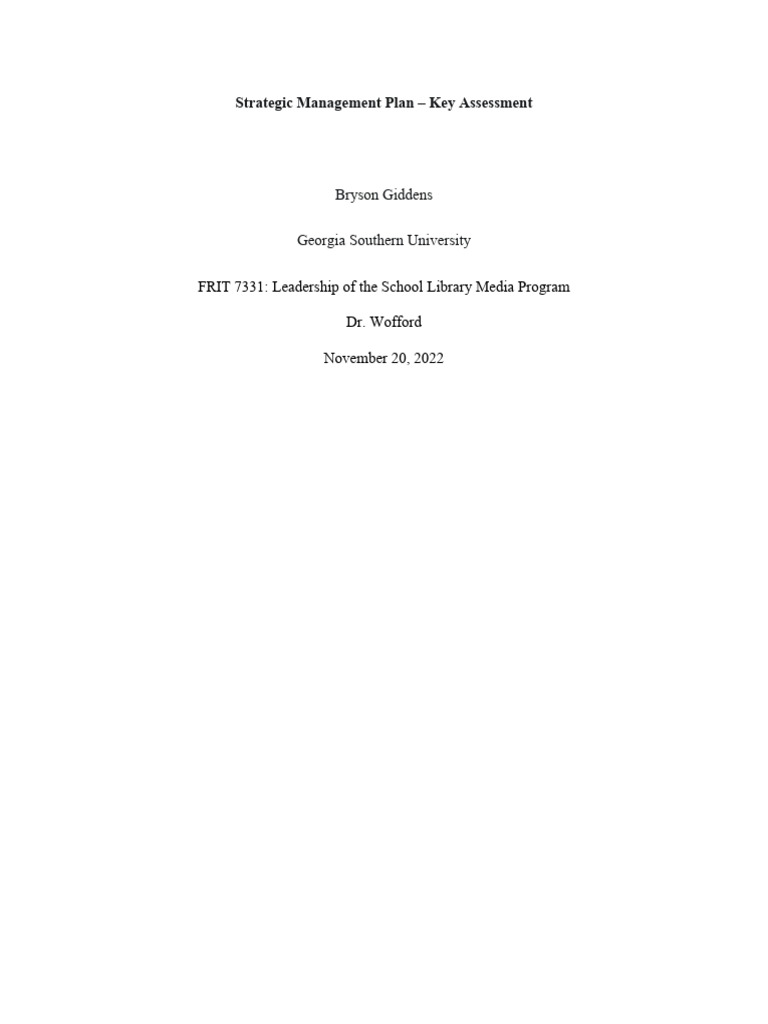 Strategic Management Plan - Key Assessment | PDF | Libraries | Goal