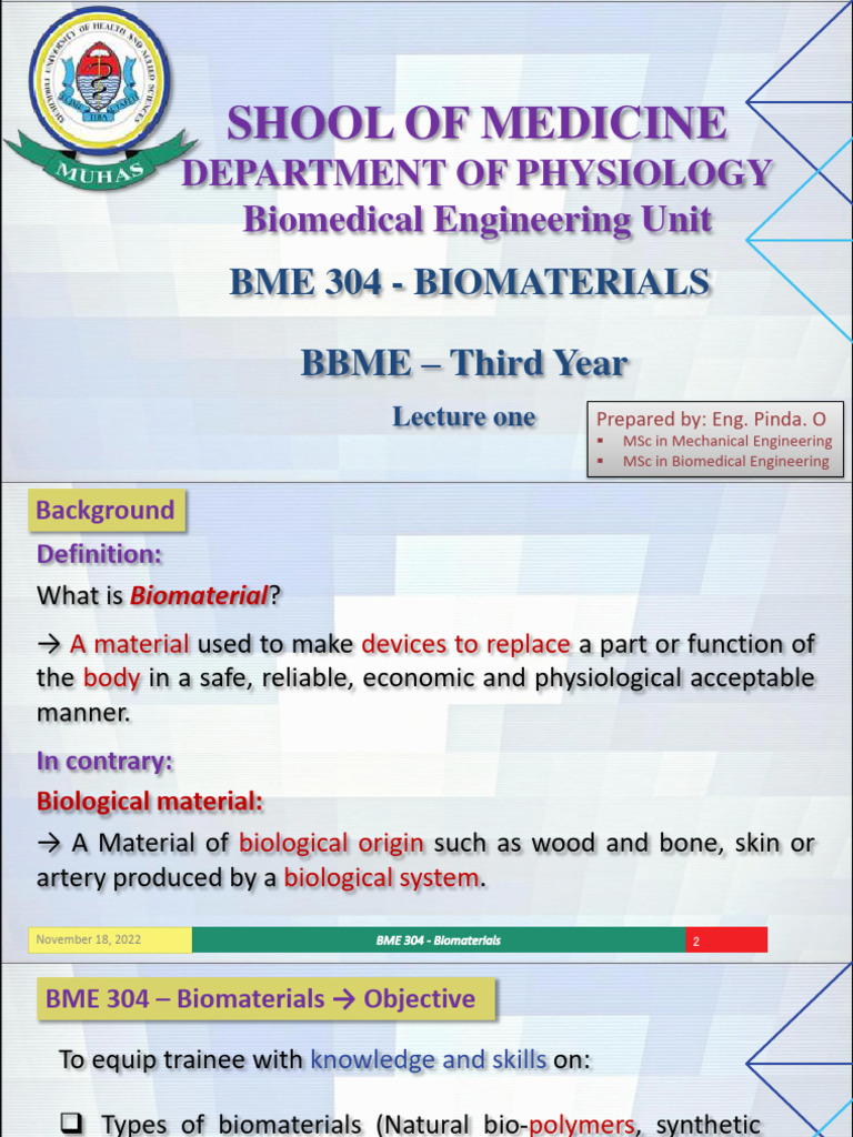 BME 304 - Biomaterials - Lect 1 | PDF | Biomaterial | Materials Science