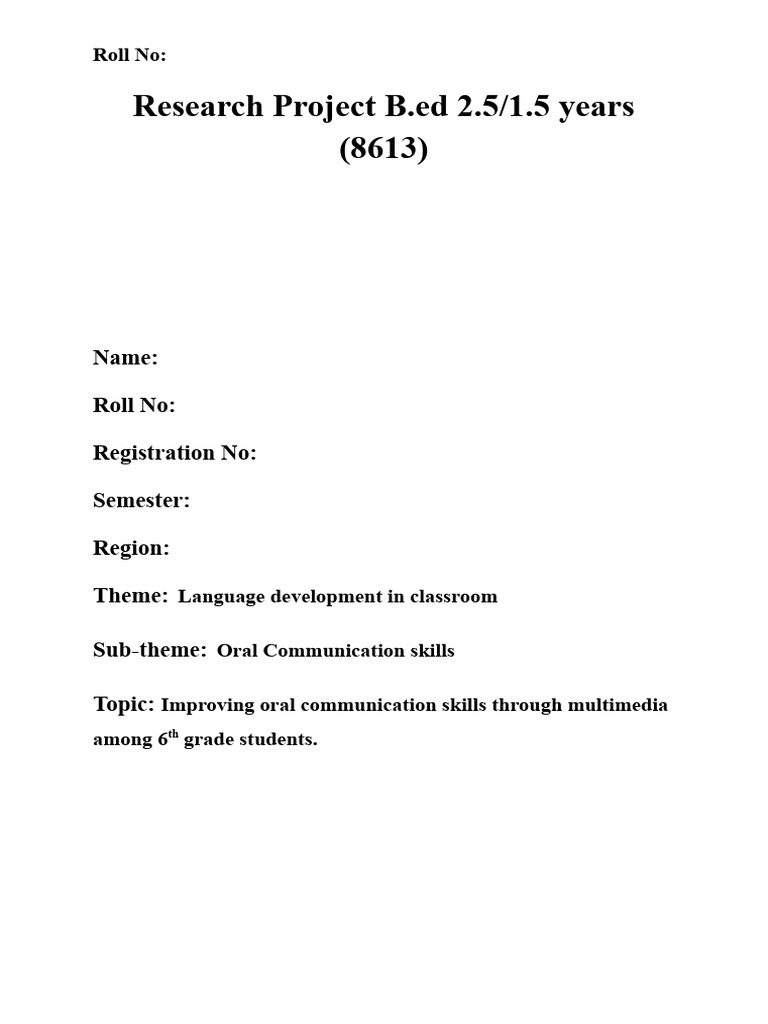 8613 Project... Improving Oral Communication Skills Through Group Discussion Among Grade 6th ...