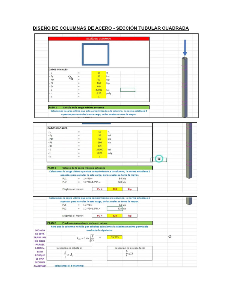 Diseño de Columnas de Acero - Sección Tubular Cuadrada | PDF