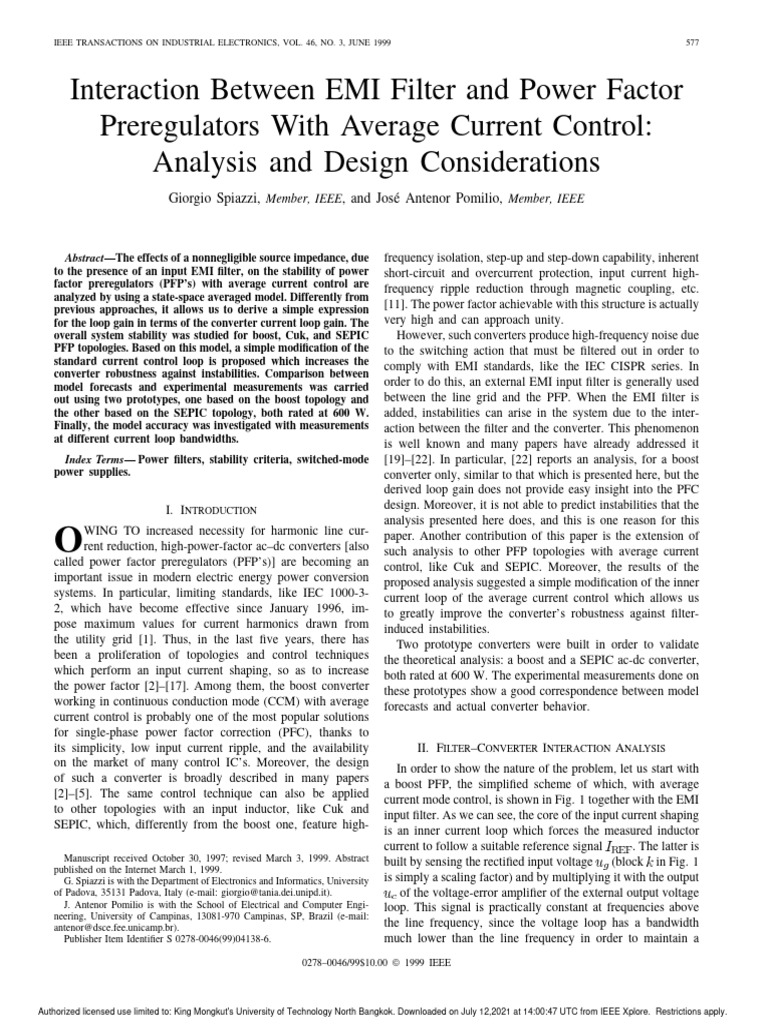 Interaction Between EMI Filter and Power Factor Preregulators With ... Interaction Between EMI Filter and Power Factor Preregulators With ...