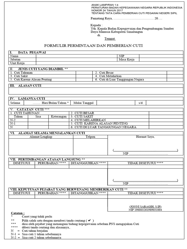 Formulir Cuti PNS 2023 | PDF