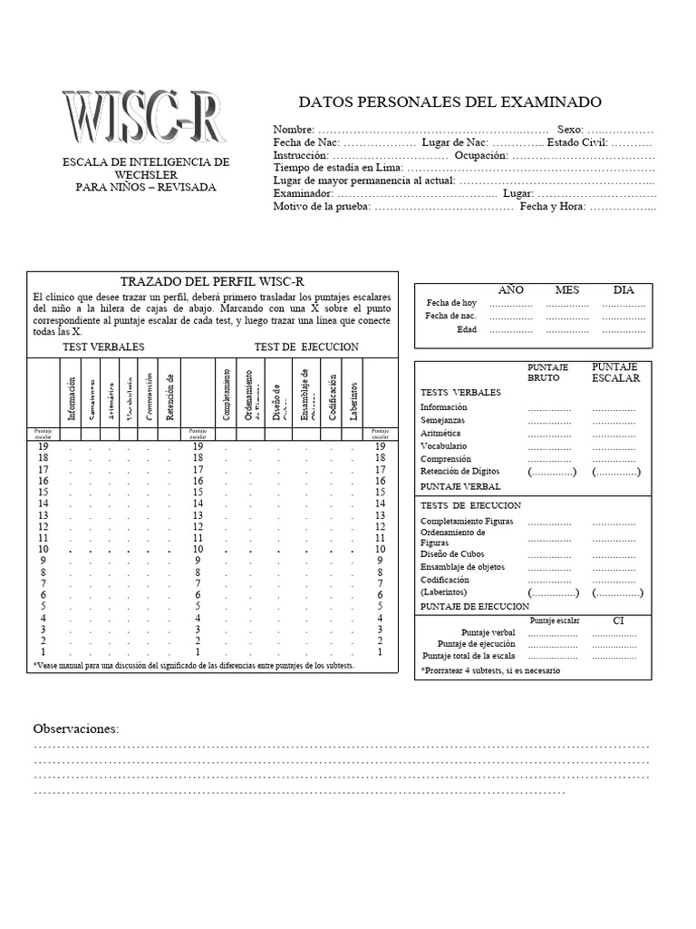 Escala de Inteligencia Wisc-R | PDF | Aprendizaje | Terapia cognitiva