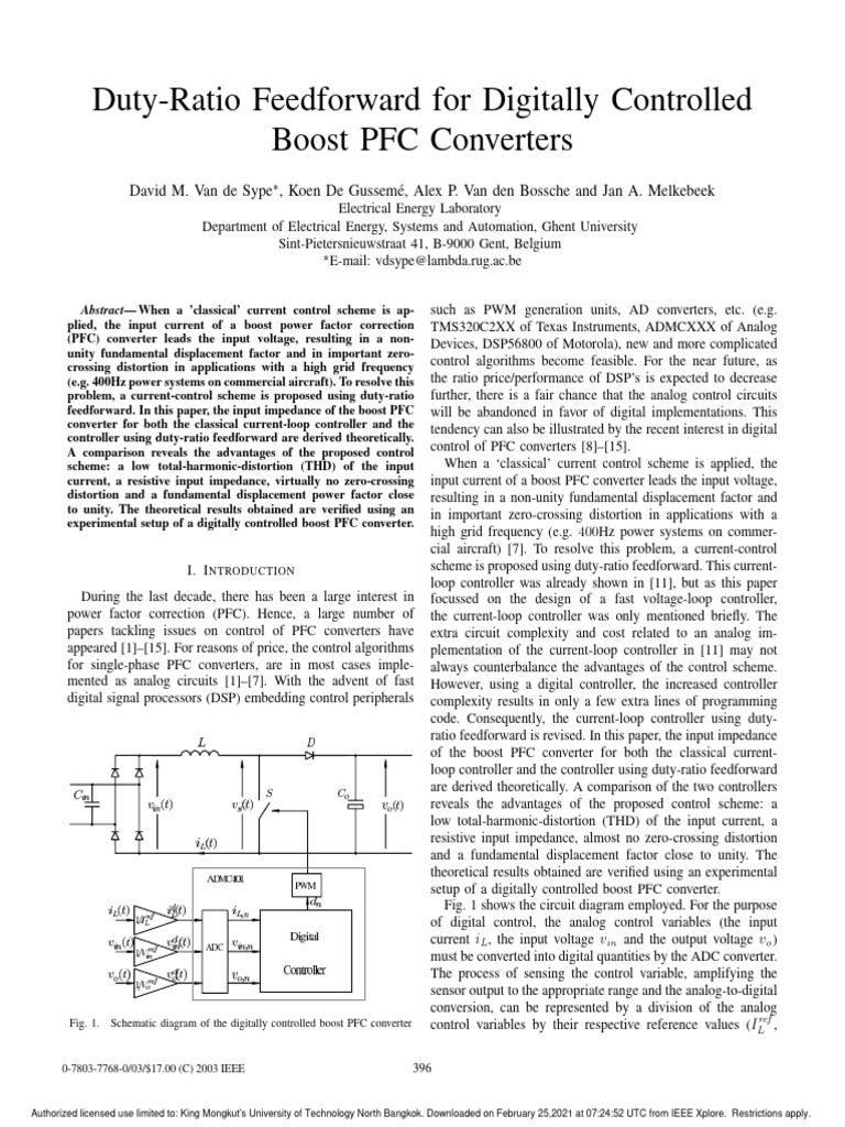 Duty-Ratio Feedforward For Digitally Controlled Boost PFC Converters | PDF