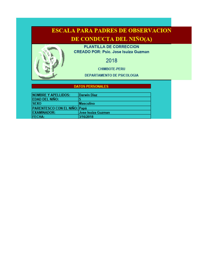 Escala de Observacion de Conducta Del Niño (A) | PDF | Las emociones ... Escala de Observacion de Conducta Del Niño (A) | PDF | Las emociones ...