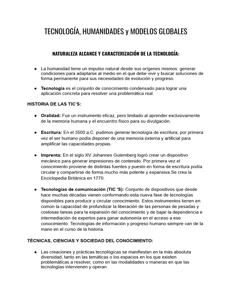Tecnología Humanidades y Modelos Globales | PDF | Inteligencia ...