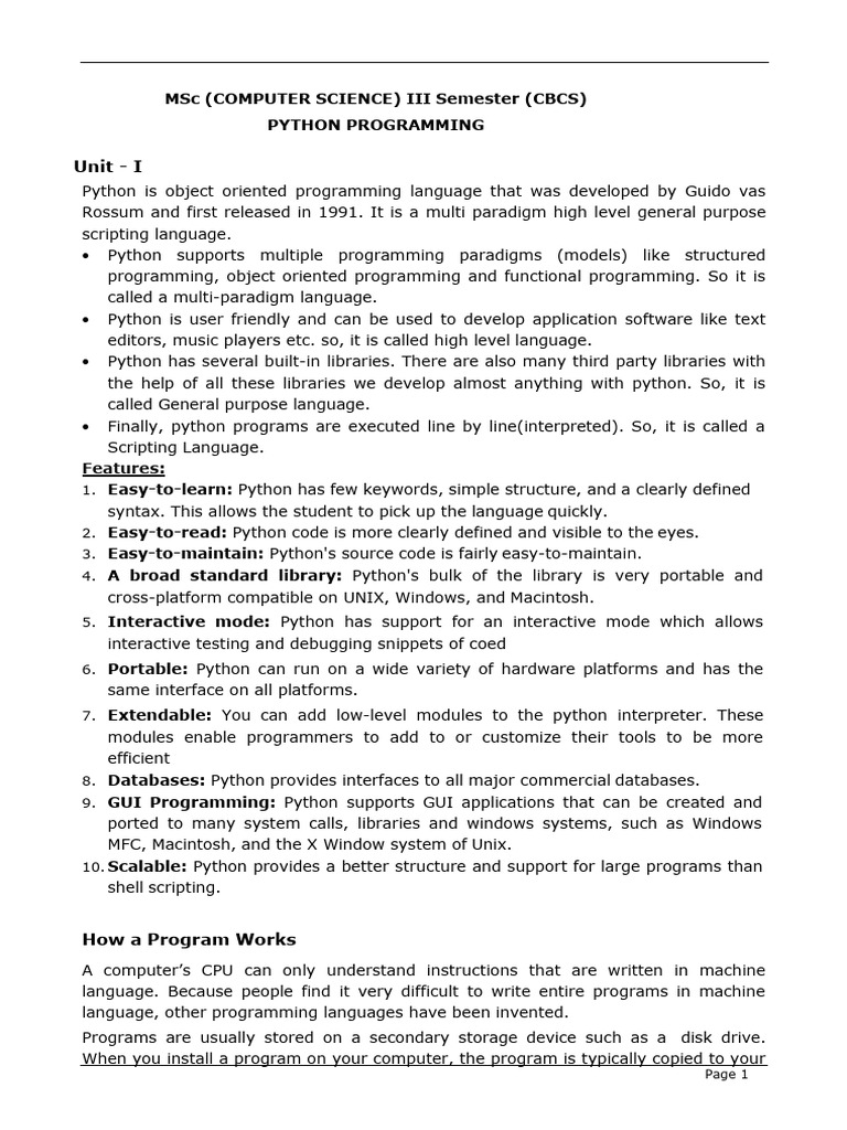 PG Python Units I, II, III | PDF | Computer Program | Programming
