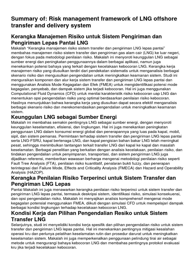 Summary of Risk Management Framework of LNG Offshore Transfer and ...