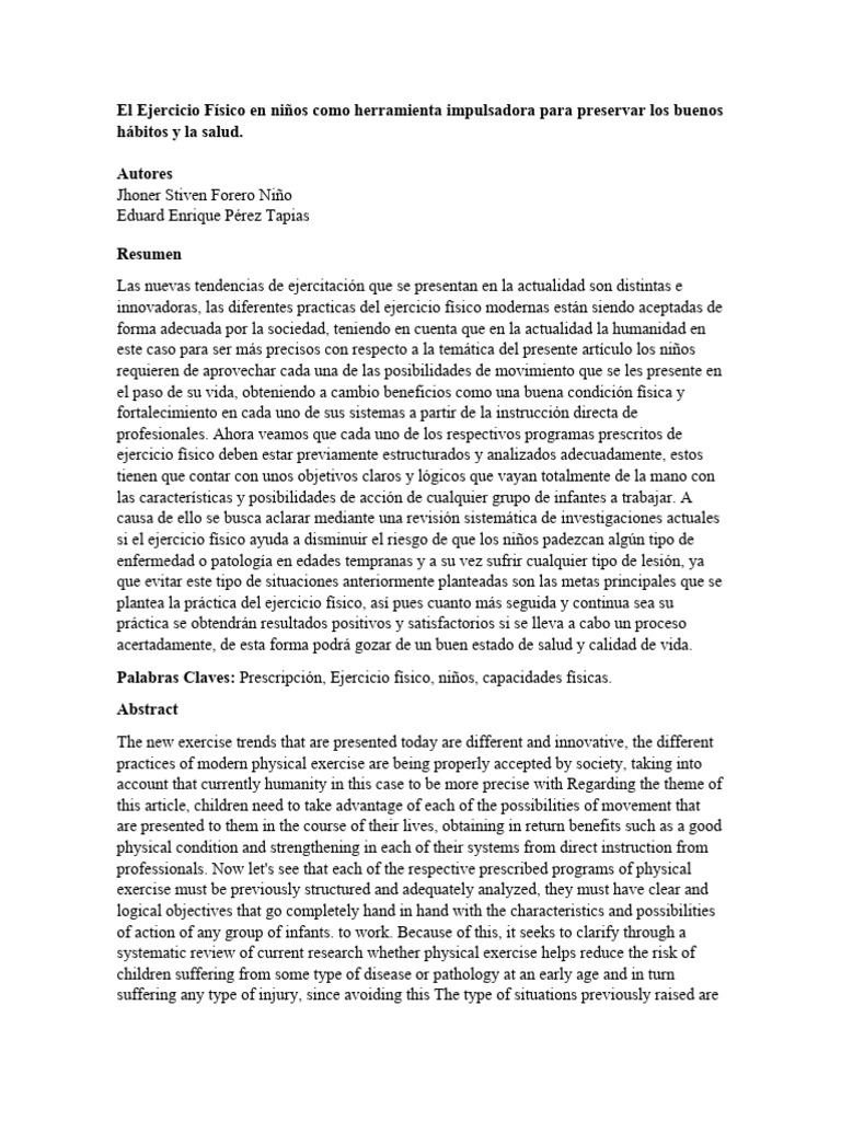 Escrito Prescripcion Del Ejercicio Fisico en Niños | PDF | Flexibilidad ... Escrito Prescripcion Del Ejercicio Fisico en Niños | PDF | Flexibilidad ...