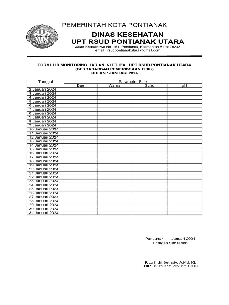 Form Logbook Inlet IPAL | PDF