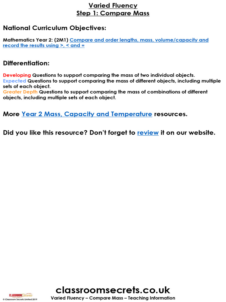 Year 2 Summer Block 4 Step 1 Vf Compare Mass Pdf