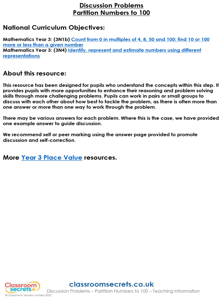 Year 3 Autumn Block 1 DP Partition Numbers To 100 | Download Free PDF | Cognitive Science ...