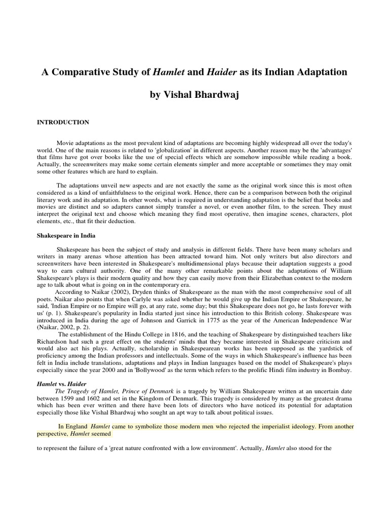A Comparative Study of Hamlet and Haider N1 | PDF | Hamlet