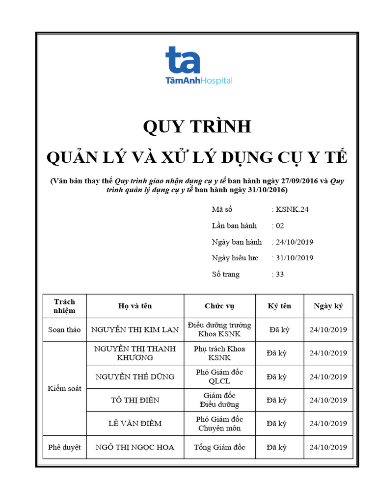 QT Quan Ly Va Xu Ly Dung Cu y Te | PDF