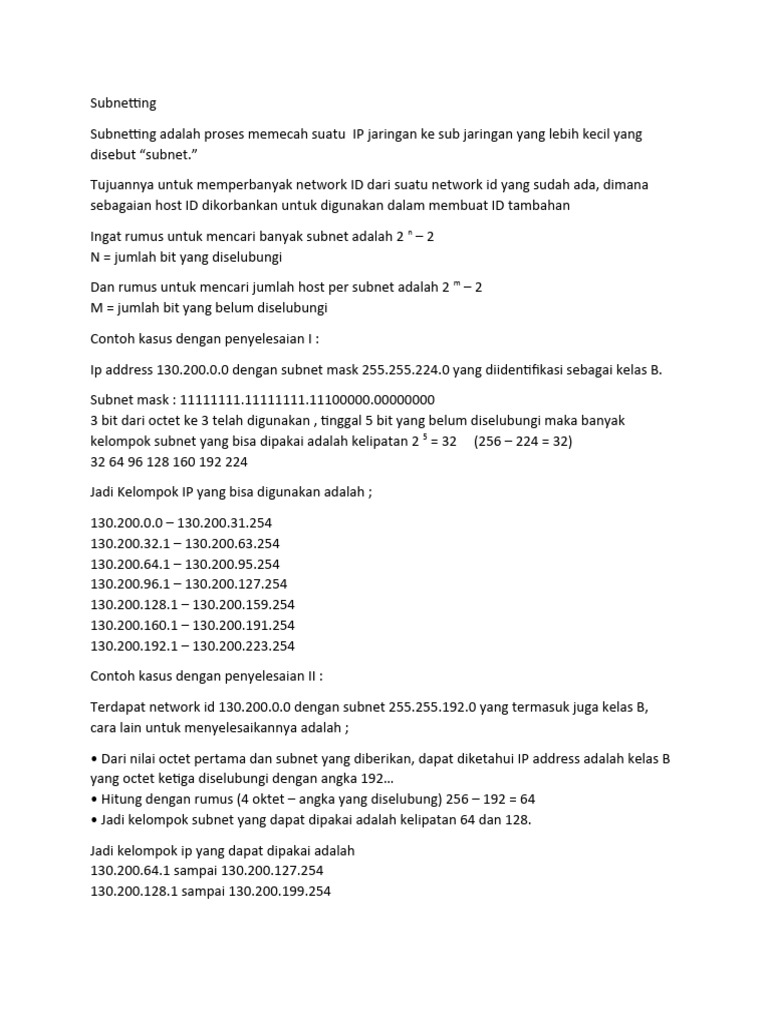 Panduan Lengkap Subnetting IP Address | PDF | Metode & Bahan Ajar | Komputer