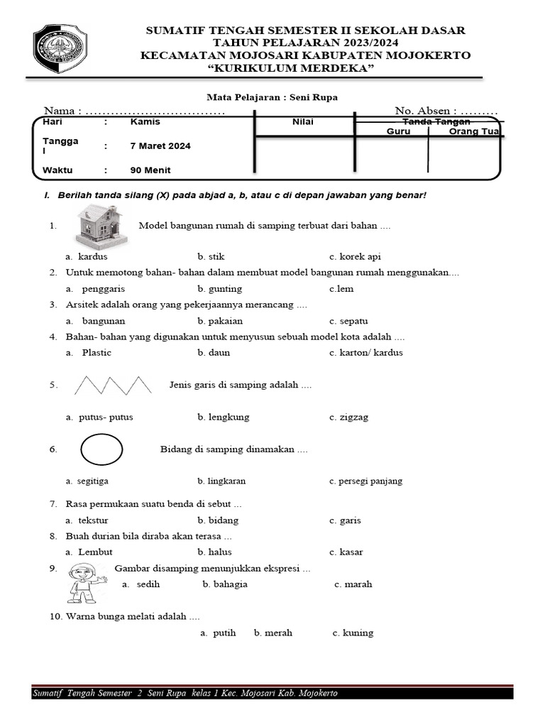 Soal Pts 2 Seni Rupa Kls 1 SD Kurikulum Merdeka | PDF