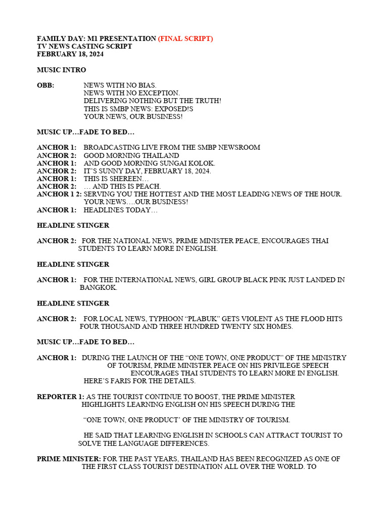 M1 News Casting Script | PDF