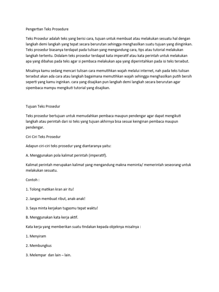 Pengertian dan Ciri Teks Prosedur | PDF | Seni & Disiplin Bahasa