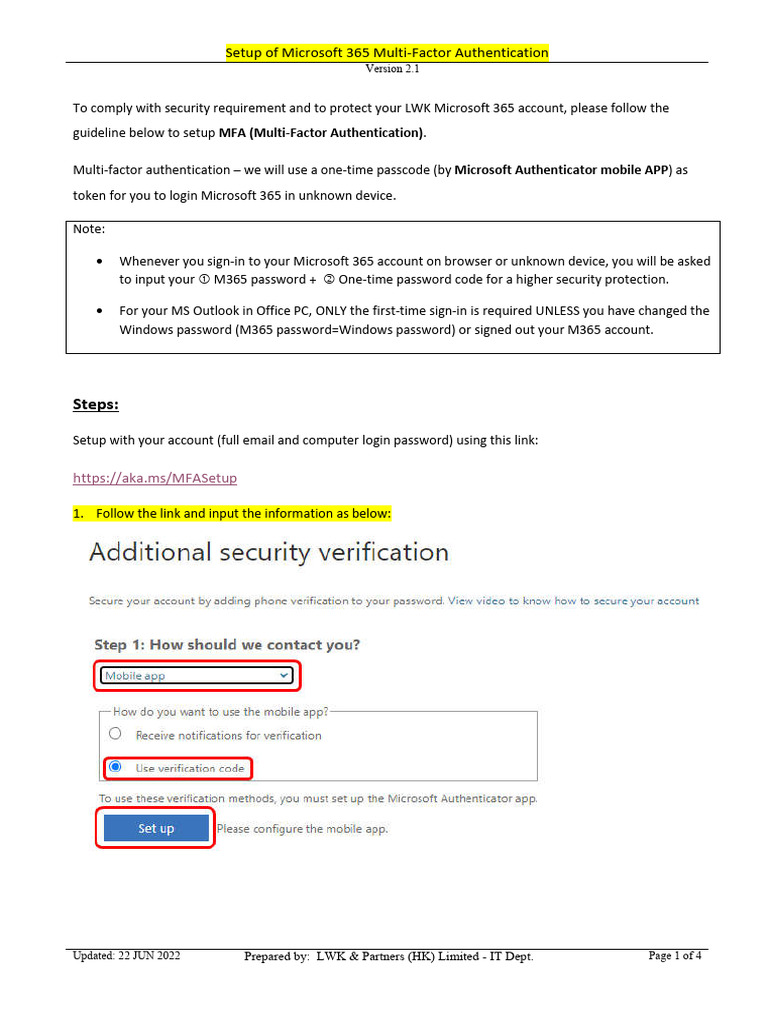 Setup of Microsoft 365 Multi-Factor Authentication v2.1 | PDF Setup of Microsoft 365 Multi-Factor Authentication v2.1 | PDF