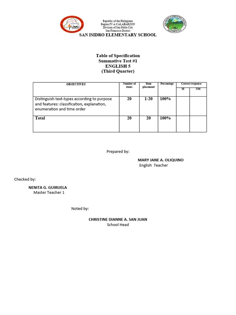 Q3 - English 5 - ST1 | PDF