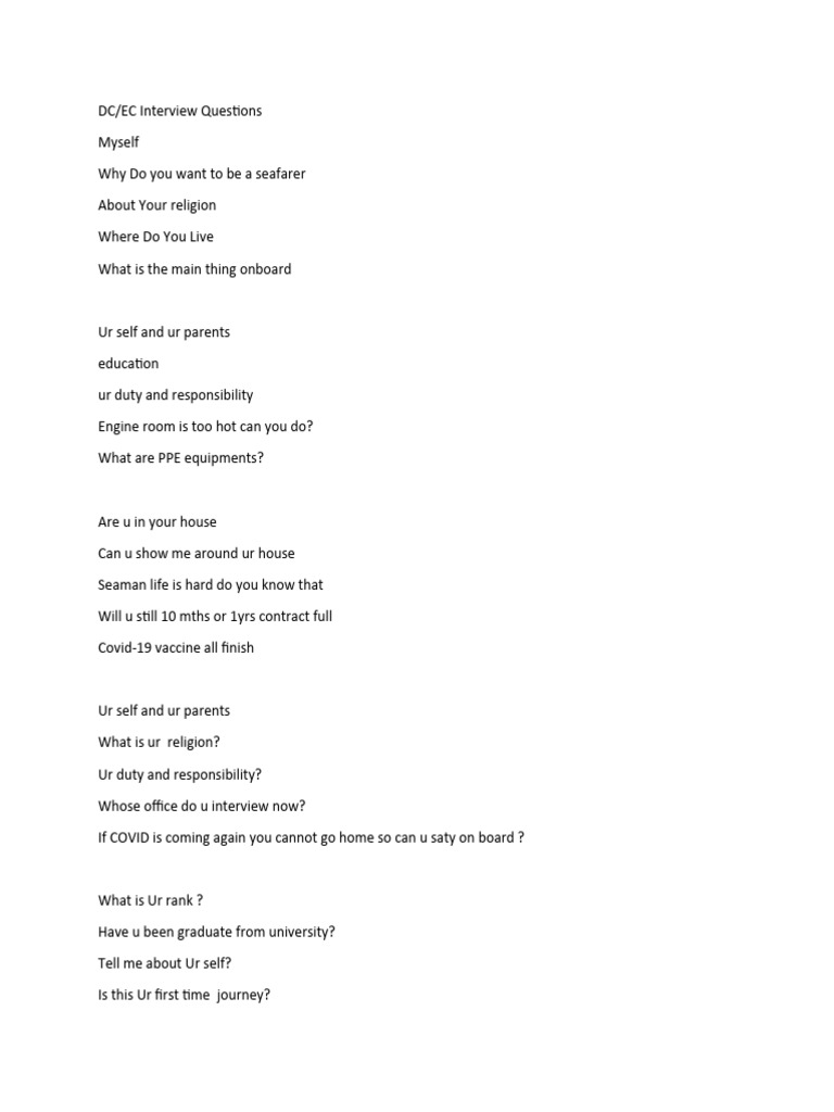 Cadets Interview Questions | PDF | Sailor | Water Transport