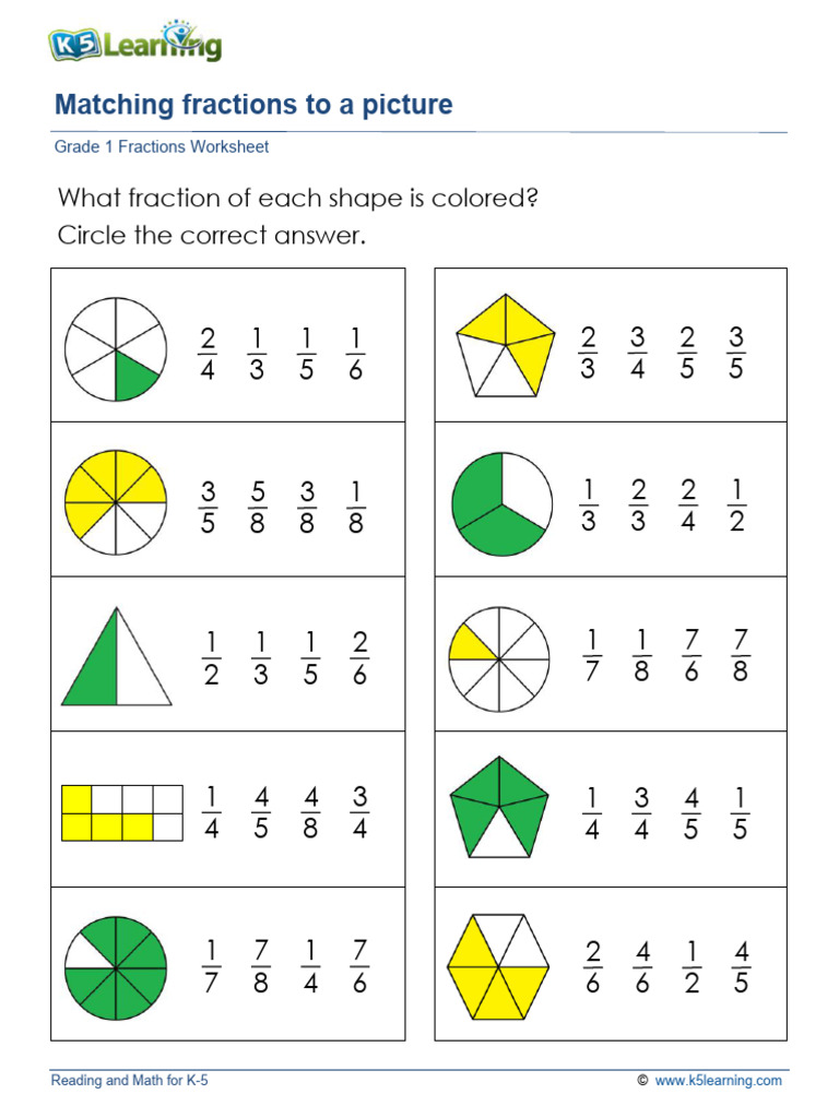 Grade 1 Fractions Matching 2 | PDF