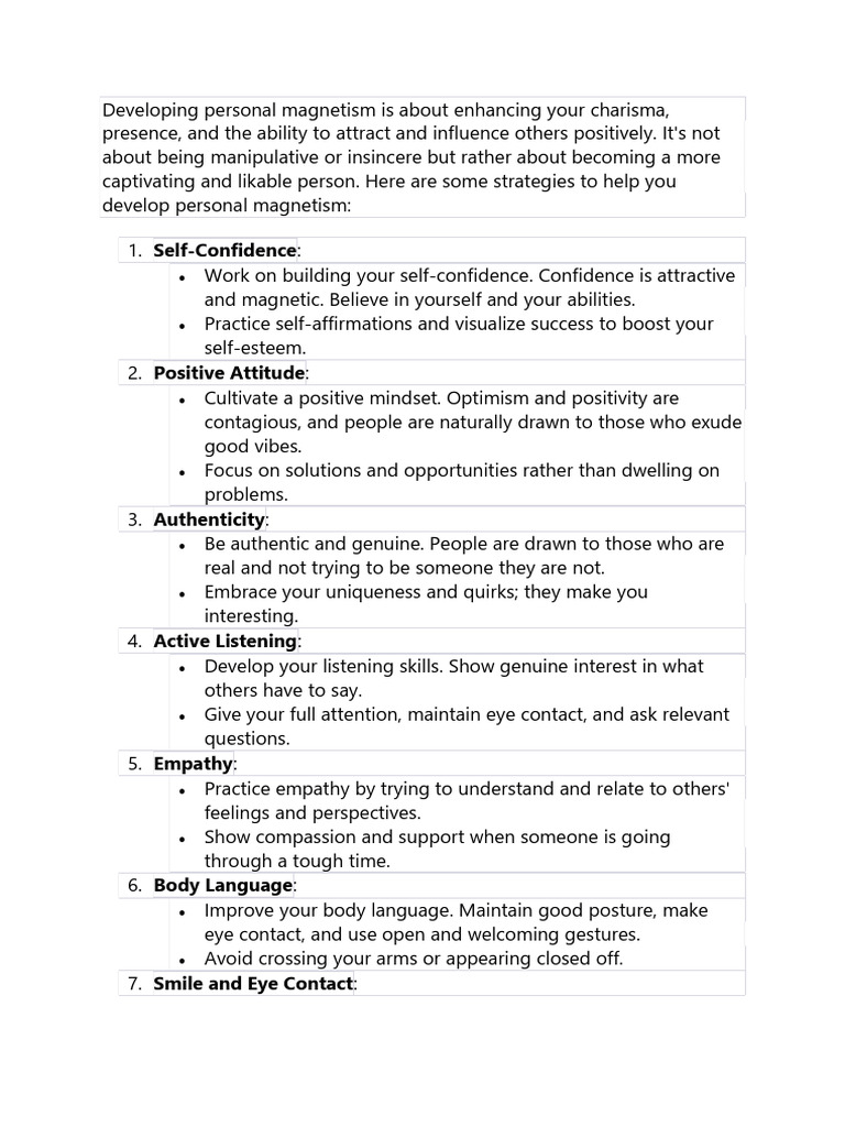 Enhance Your Personal Magnetism Tips | PDF | Body Language | Self Esteem