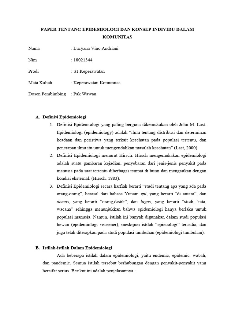 Paper Tentang Epidemiologi Dan Konsep Individu Dalam Komunitas | PDF