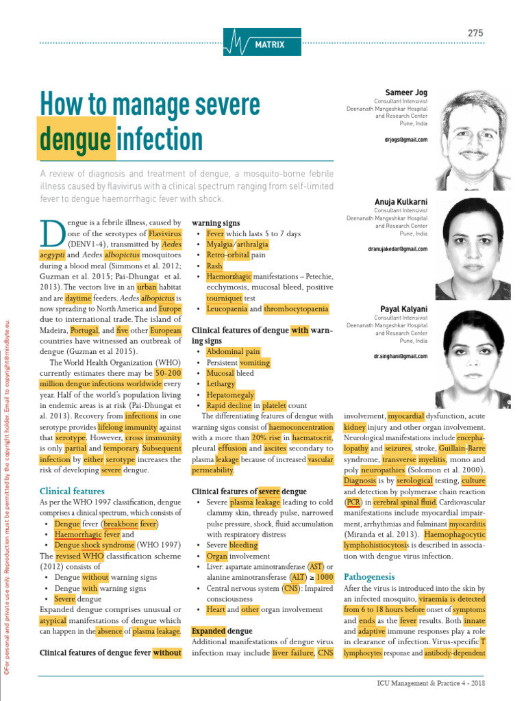 How To Manage Severe Dengue Infection | PDF