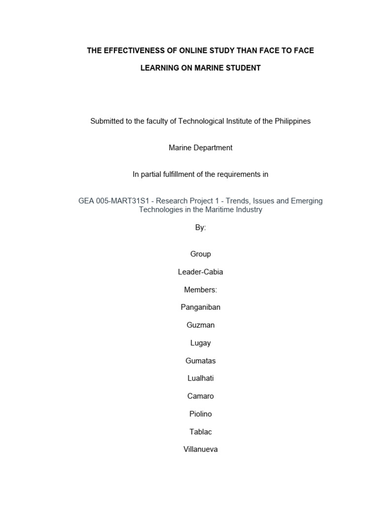 Online vs. Face-to-Face Learning for Marine Students | PDF ...