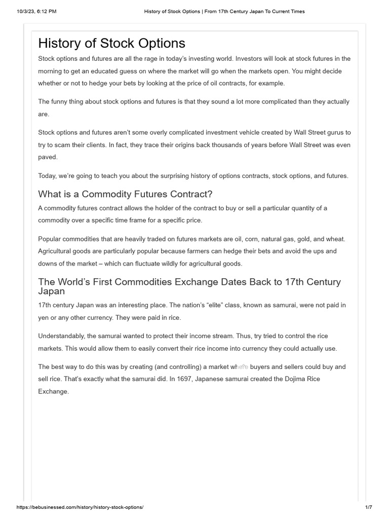 Evolution of Stock Options History | PDF | Futures Contract | Option ...