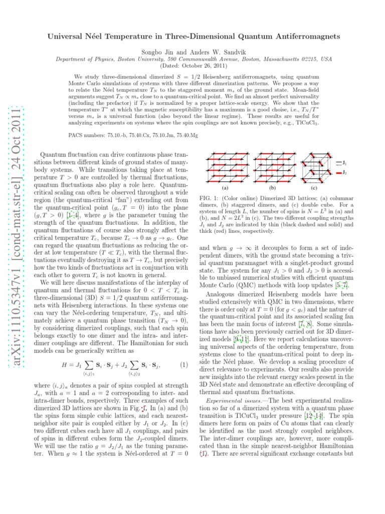 UNIVERSAL NÉEL TEMPERATURE | PDF | Spin (Physics) | Quantum Mechanics