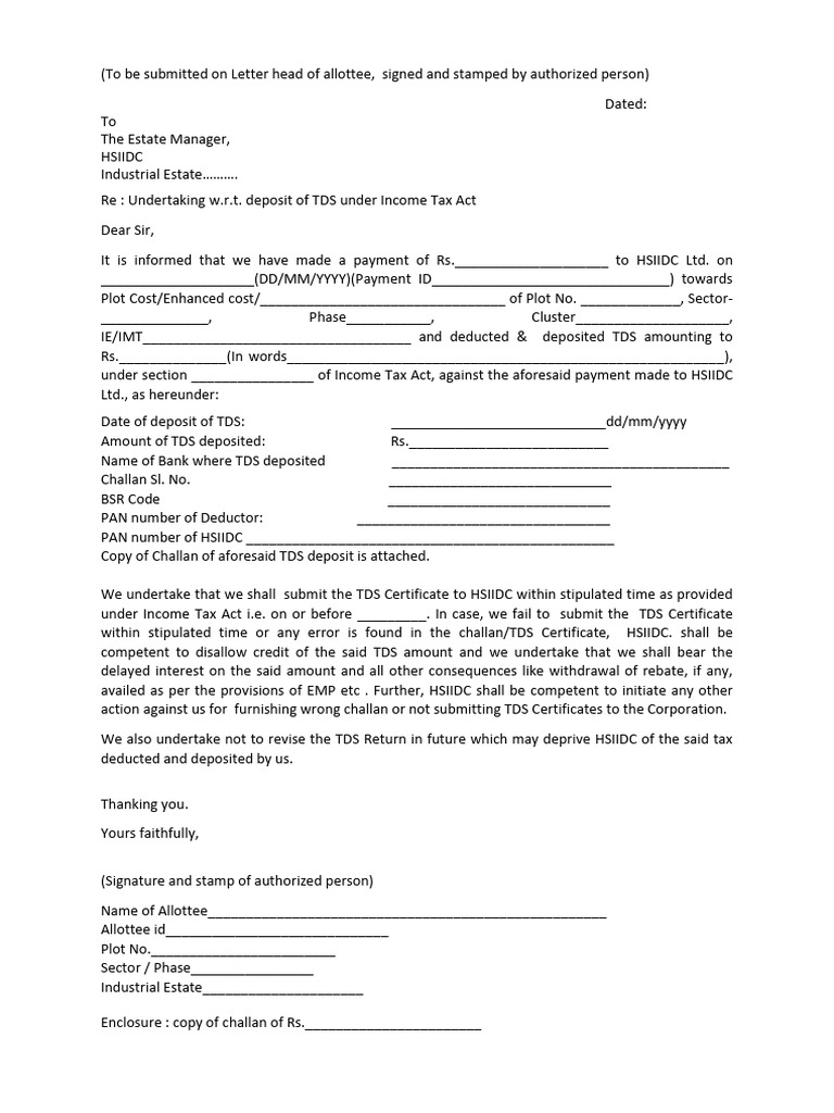 Undertaking of TDS Final | PDF | Personal Finance | Money