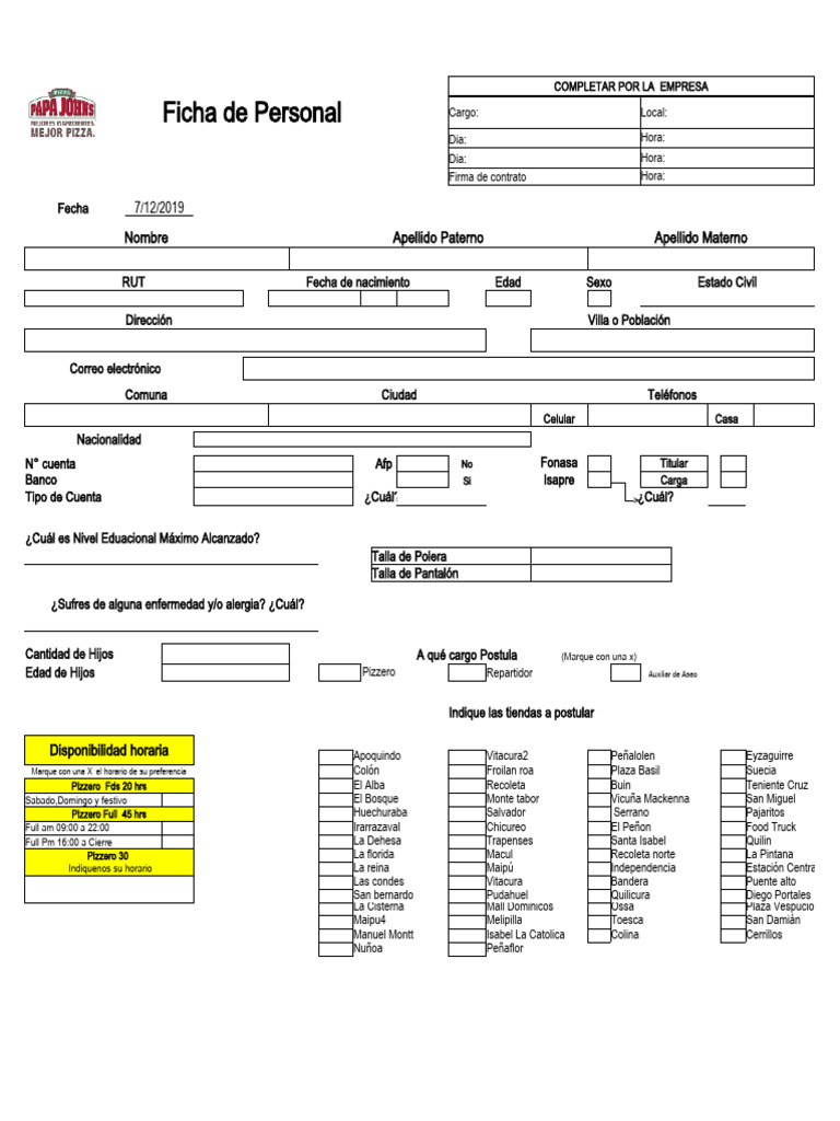 Ficha Personal 2021 | PDF | Chile