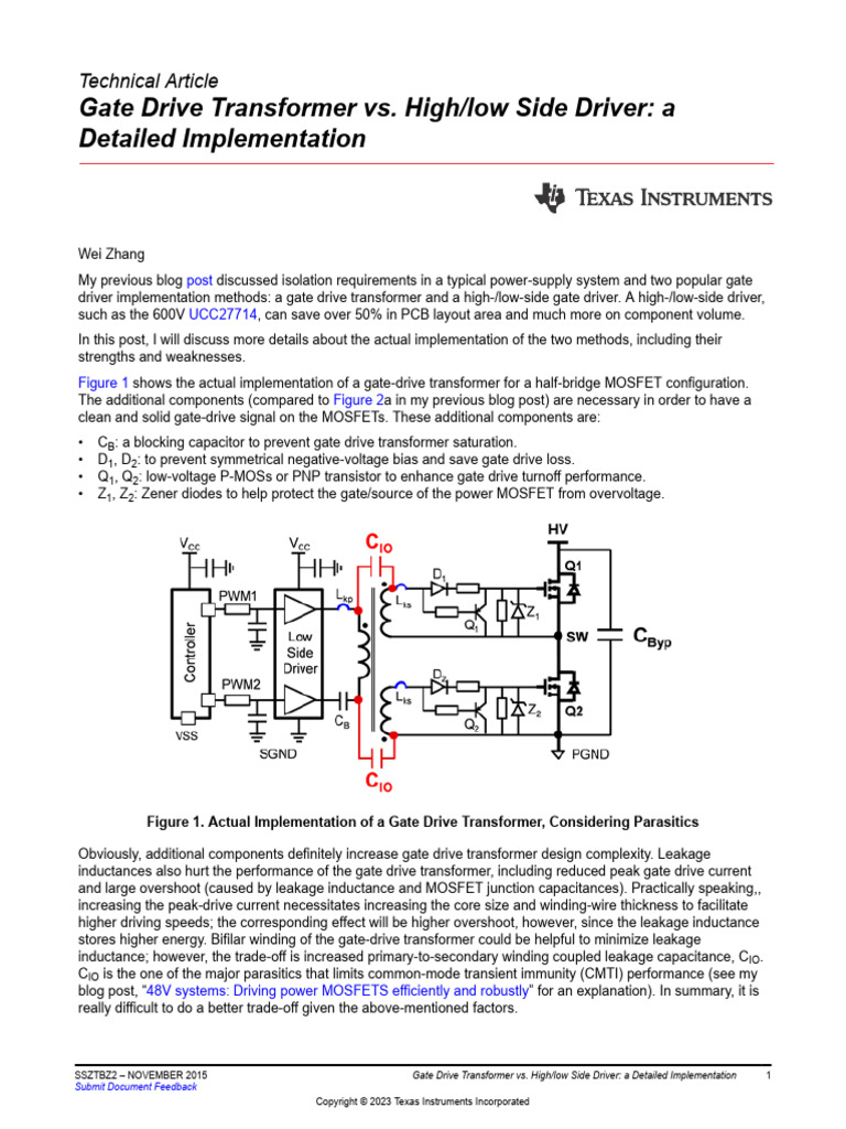 Gate Drive Transformer vs. High-Low Side Driver | PDF