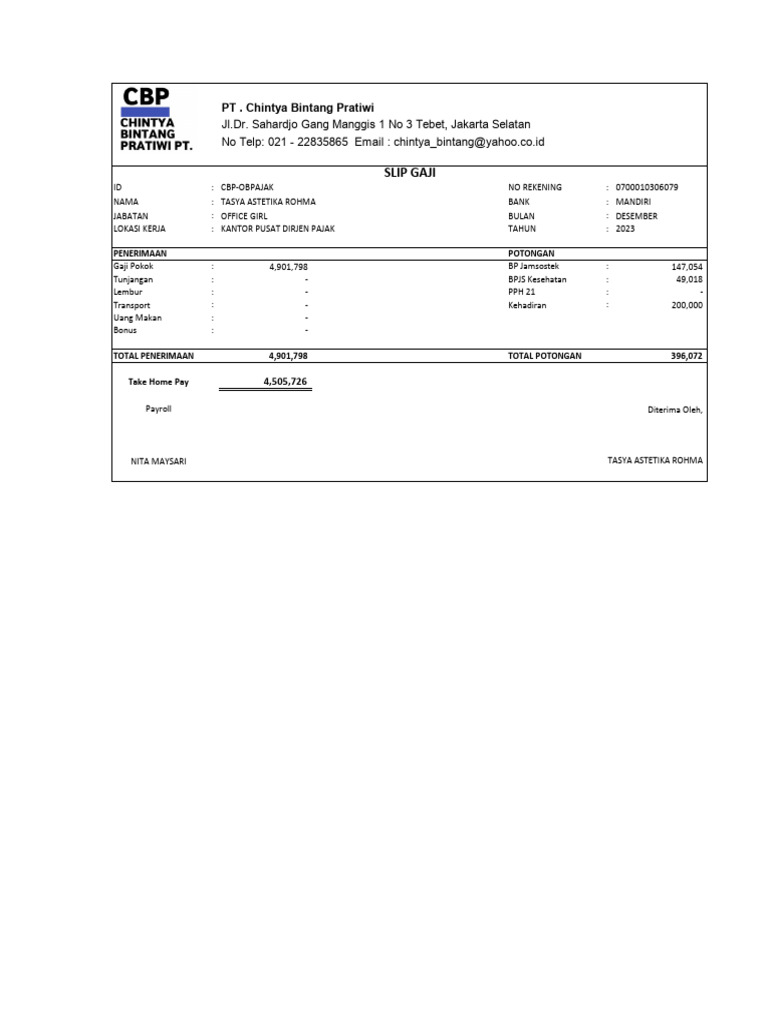Slip Gaji Ob Tasya | PDF
