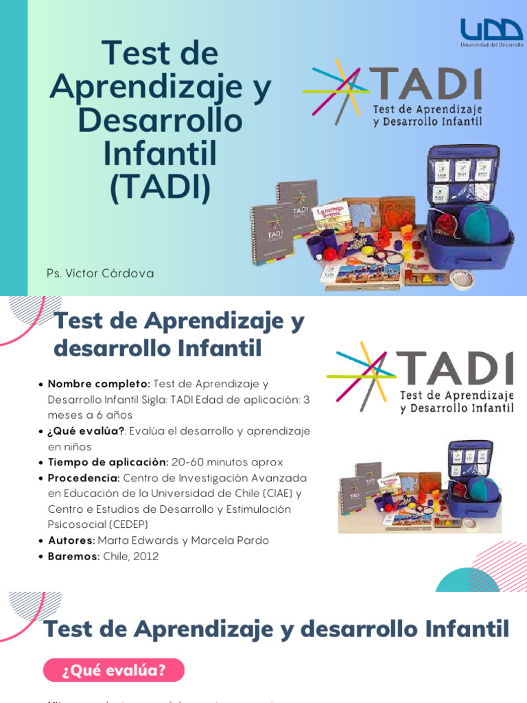 Test TADI: Evaluación Infantil Integral | PDF | Aprendizaje | Evaluación