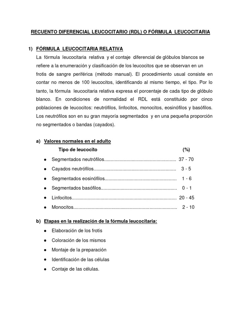 Fórmula Leucocitaria: Recuento y Valores | PDF | Leucocito | Inmunología