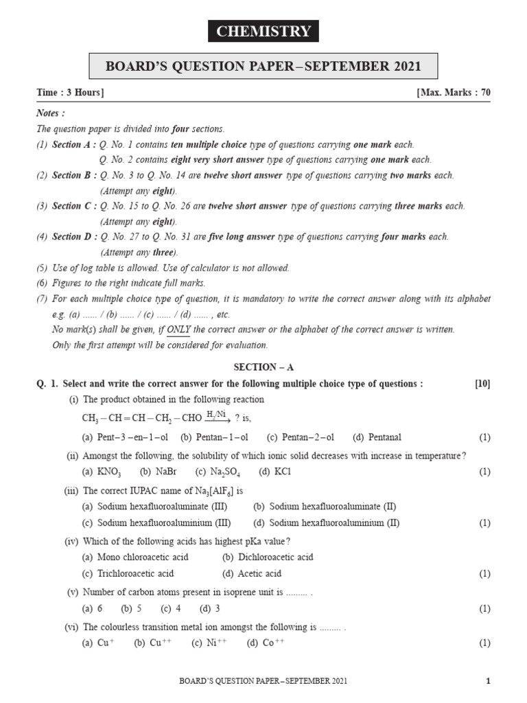 Chemistry BQP 2021 | PDF | Coordination Complex | Chemical Reactions