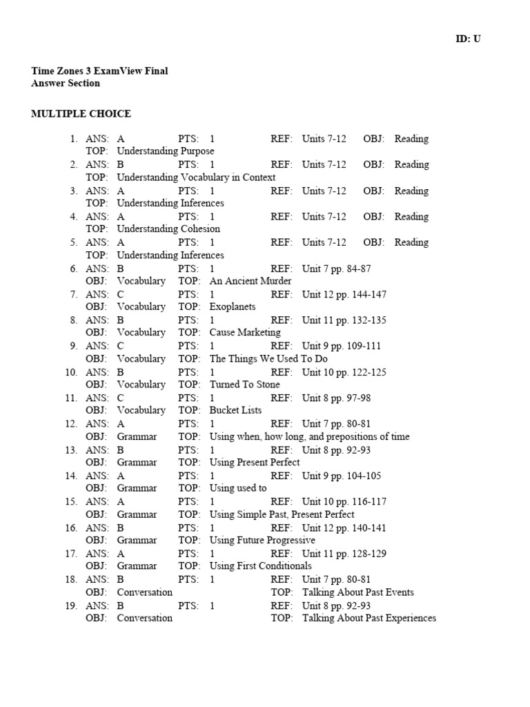 ExamView - TZ3 Final - Answer Key | PDF | Grammar | Human Communication